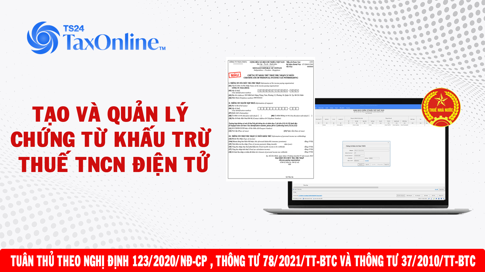 TẠO VÀ QUẢN LÝ CHỨNG TỪ KHẤU TRỪ THUẾ TNCN ĐIỆN TỬ | TS24